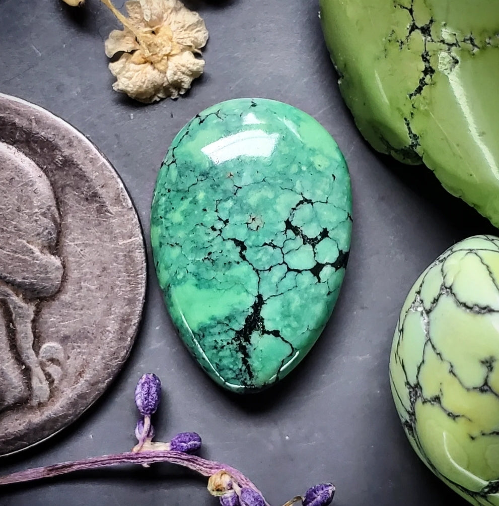 Lime Green Hubei Turquoise Drop 19x13mm Cab | Turquoise Obsession