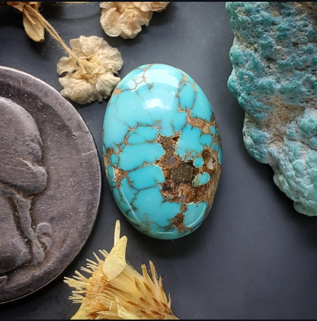 Natural #8 Turquoise Oval 18x12mm Cab | Turquoise Obsession