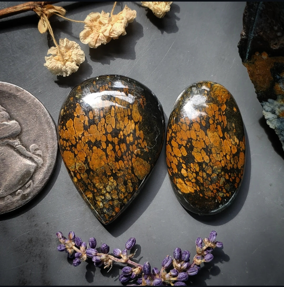 Dark Moon Oval Drop Set 2pcs Cab | Turquoise Obsession