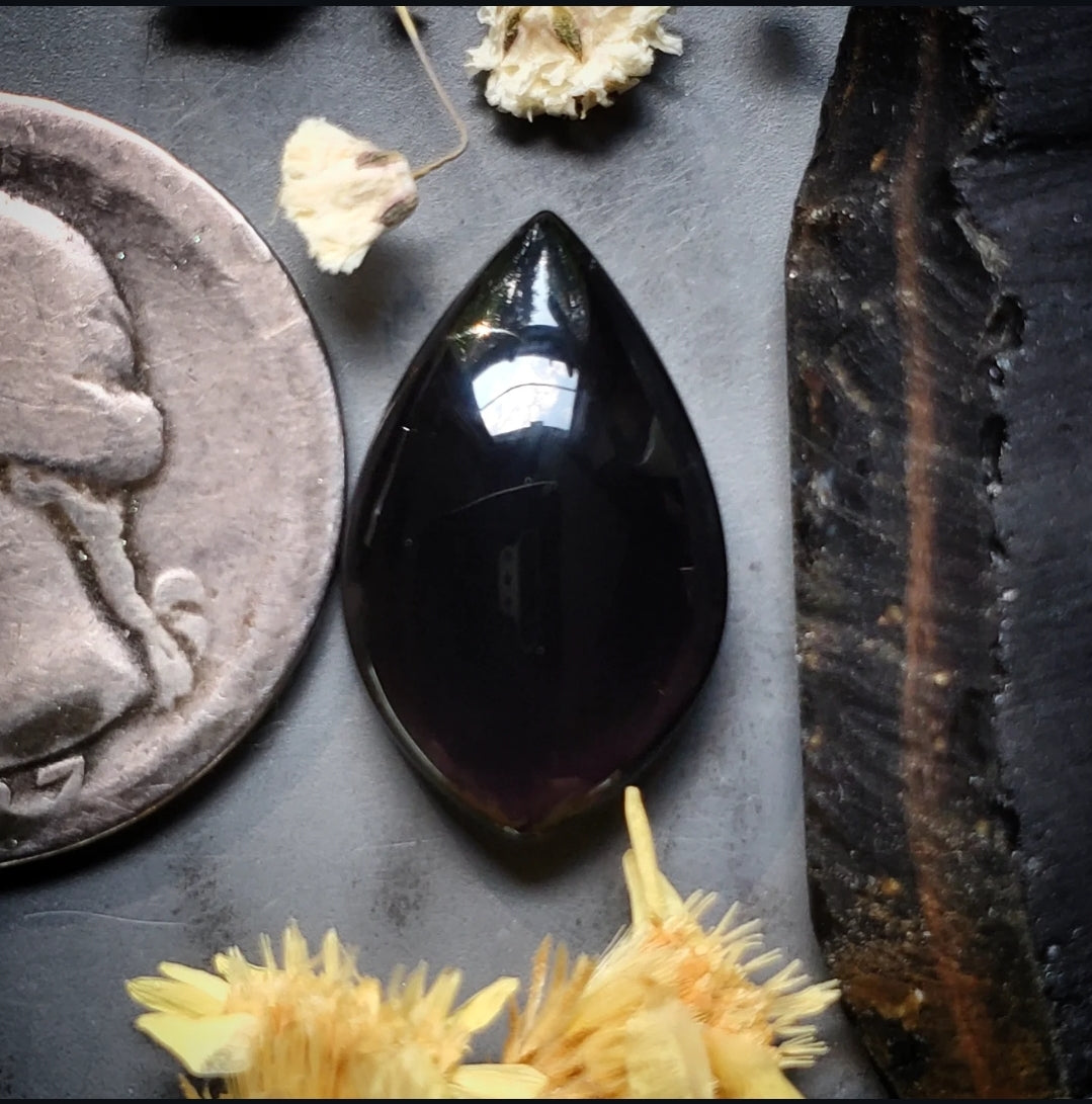 Obsidian Petal 19x12mm Cab | Turquoise Obsession