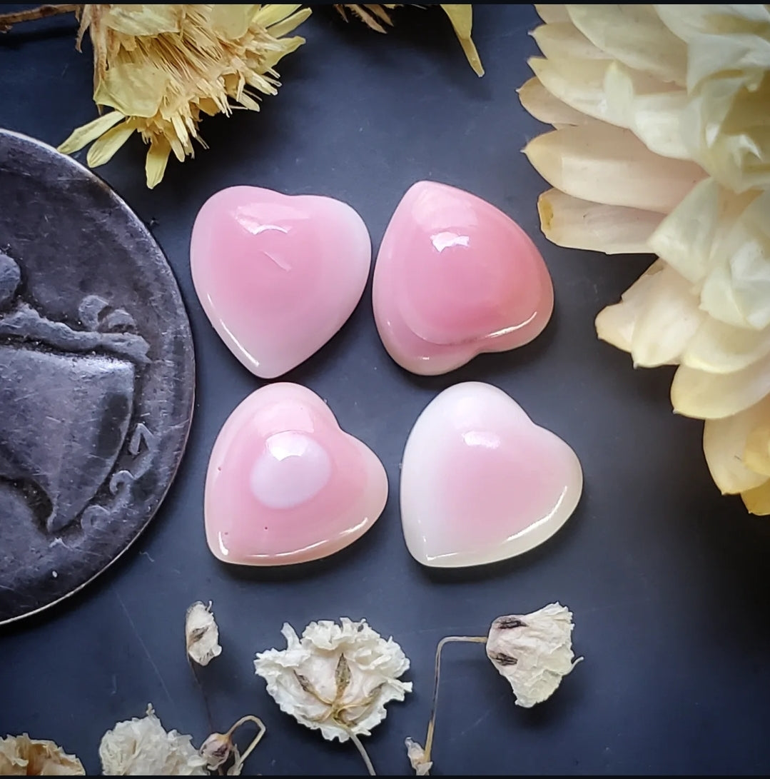 Bahamian Pink Conch Shell Hearts (4pc) 10mm Cab | Turquoise Obsession