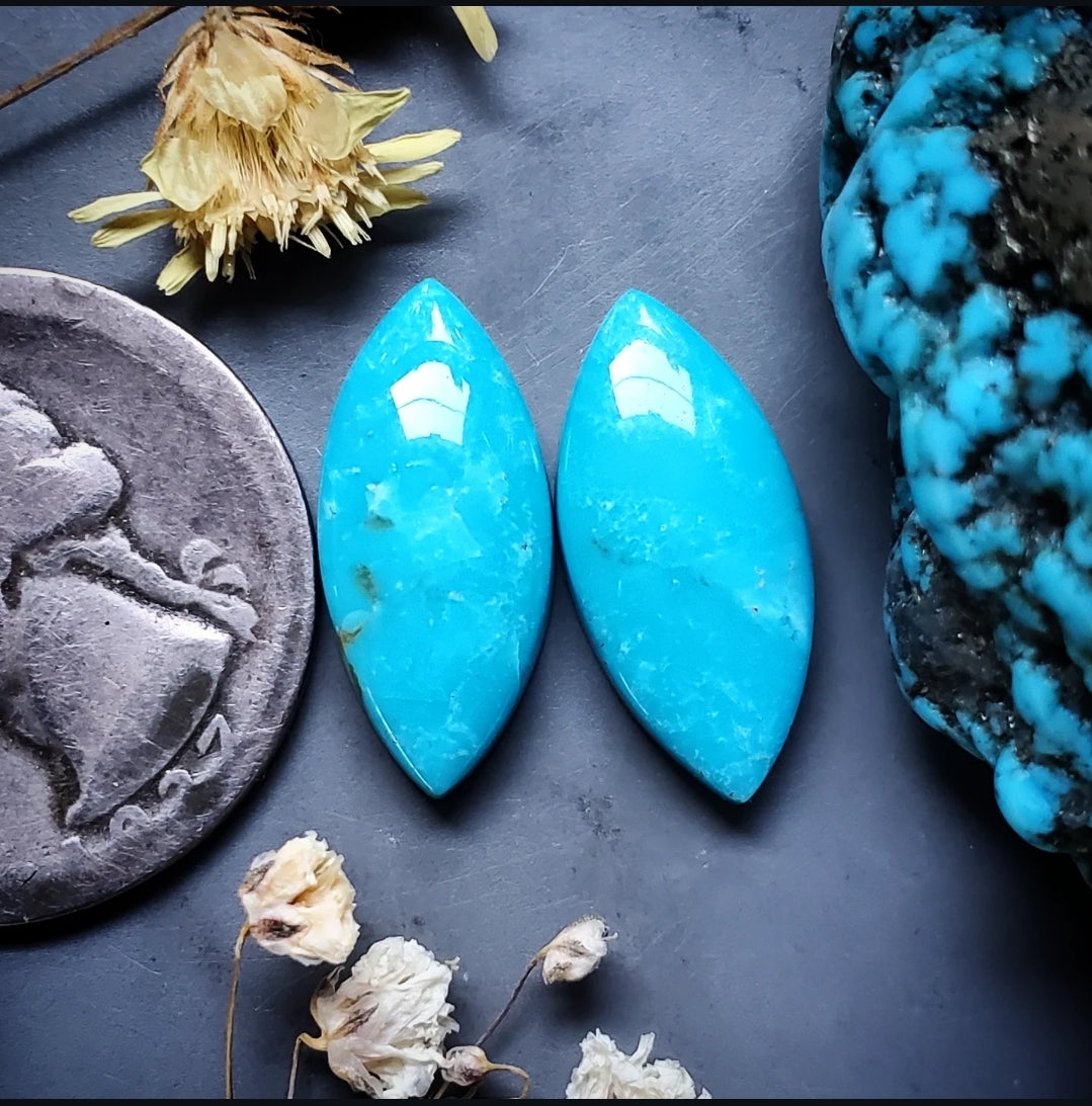 #8 Turquoise Ice Blue Marquise Earring Pair 19x9mm Cab | Turquoise ...